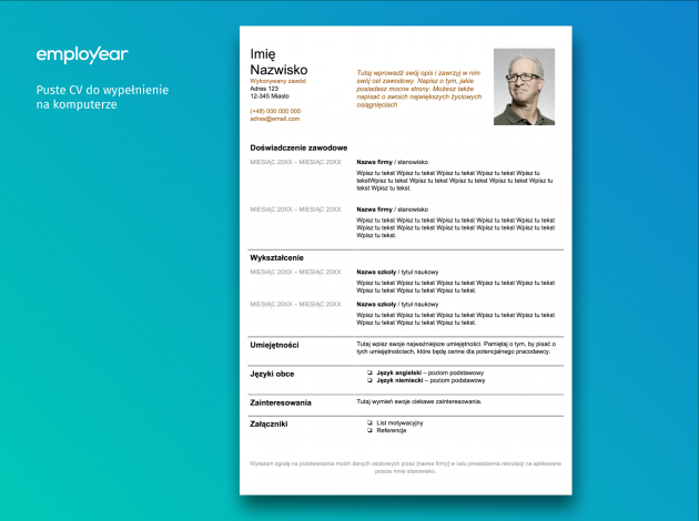 Puste CV do wypełnienia w Wordzie [i zapisania w PDF] — gotowy wzór
