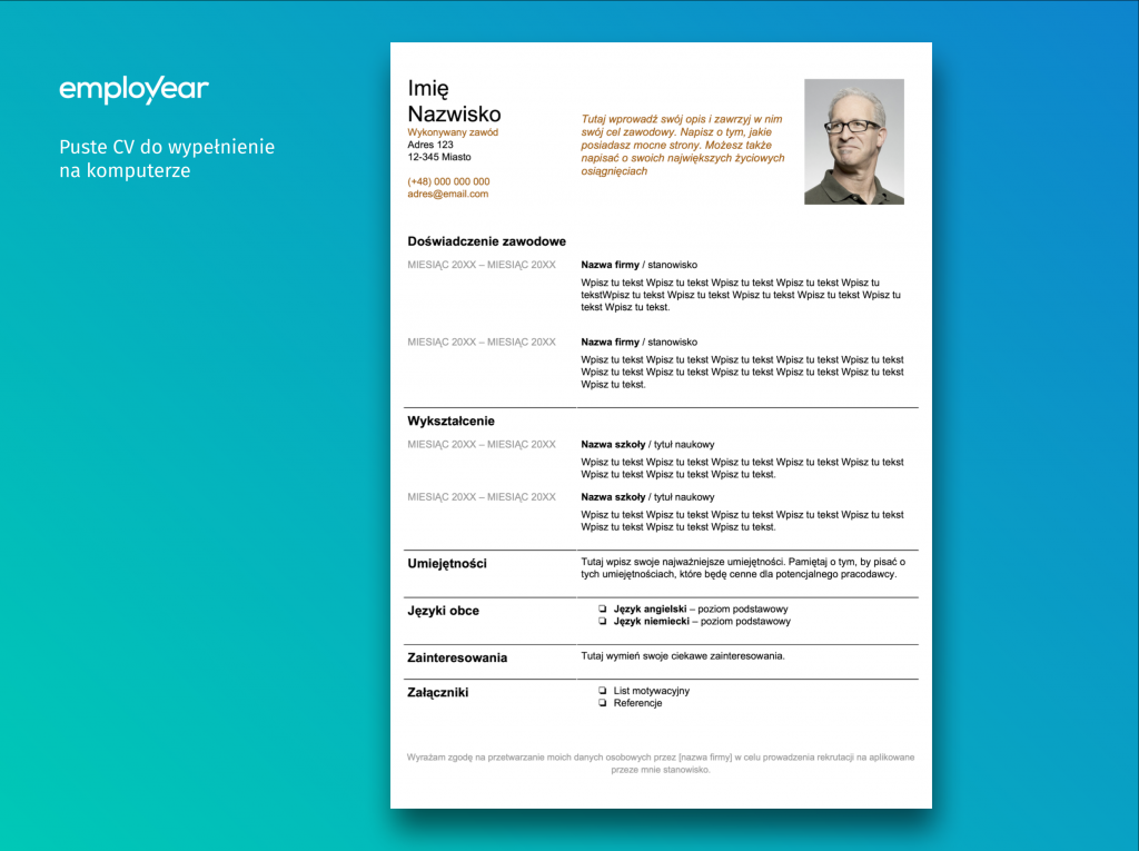 Puste CV do wypełnienia w Wordzie [i zapisania w PDF] — gotowy wzór
