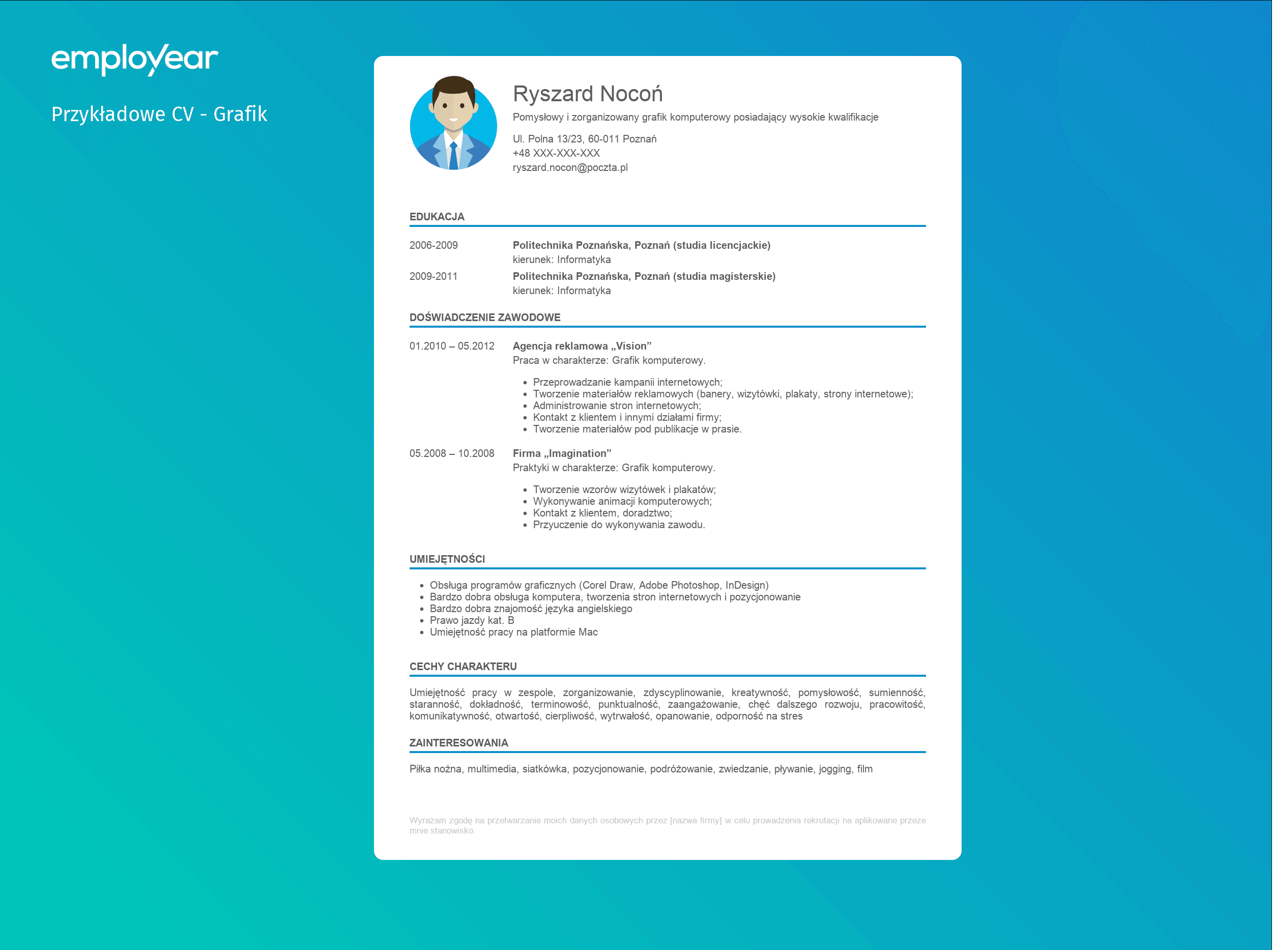 Przykładowy wzór CV dla Grafika (opis zawodu +CV do pobrania)